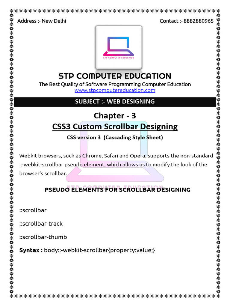 Chapter - 3 CSS3 Custom Scrollbar Designing | PDF | Computers | Technology & Engineering
