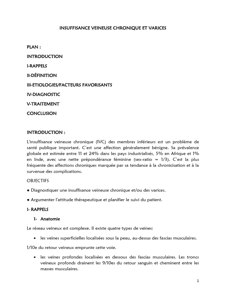 Insuffisance Veineuse Chronique Et Varices | PDF | Varices | Médecine ...