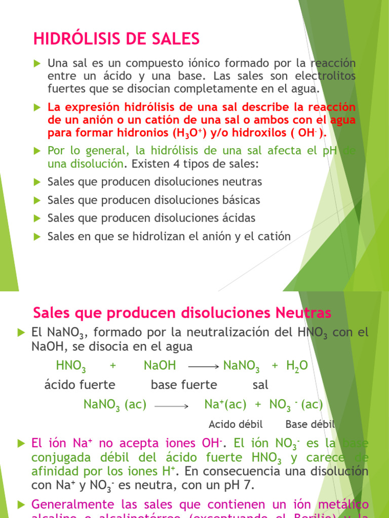 Clase 8 Hidrolisis de Sales - QGII | PDF | Sal (química) | Hidrólisis