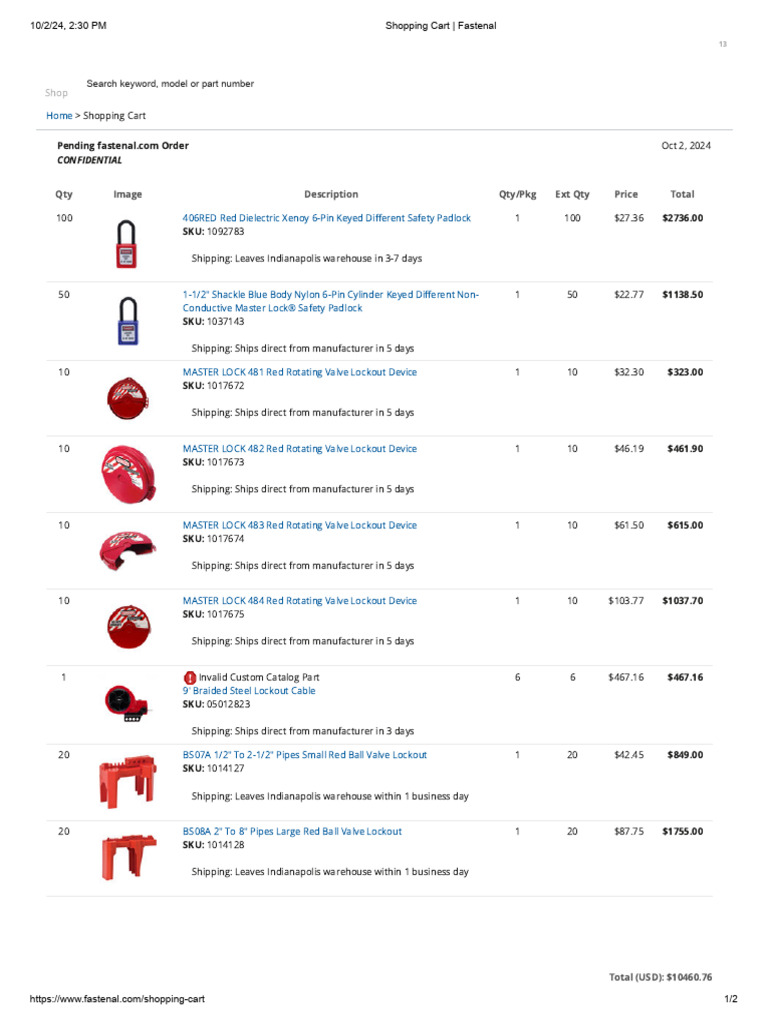 Loto Fastenal Quotation | PDF