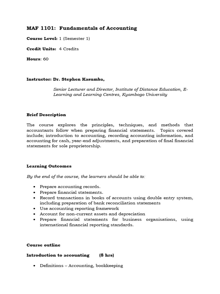 Fundamentals of Accounting Course Overview | PDF | Audit | Partnership