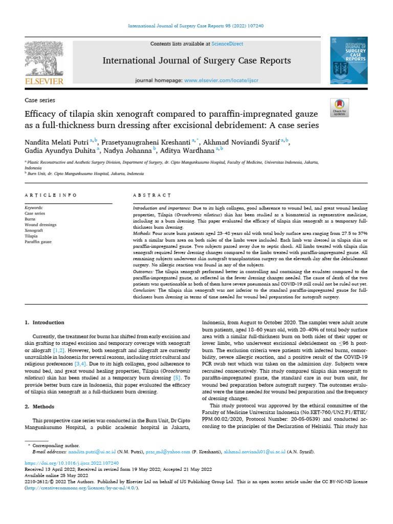 Tilapia Skin for Burn Treatment | PDF | Wound | Surgery