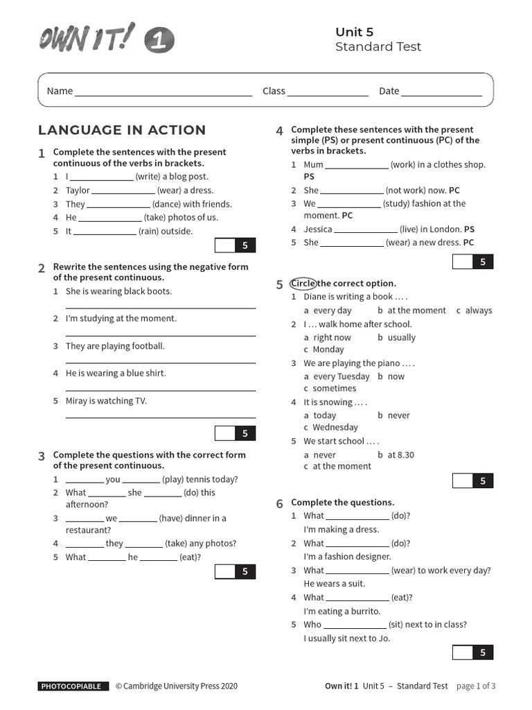 Unit 5 Standard Test Answers | PDF | Trousers | Clothing