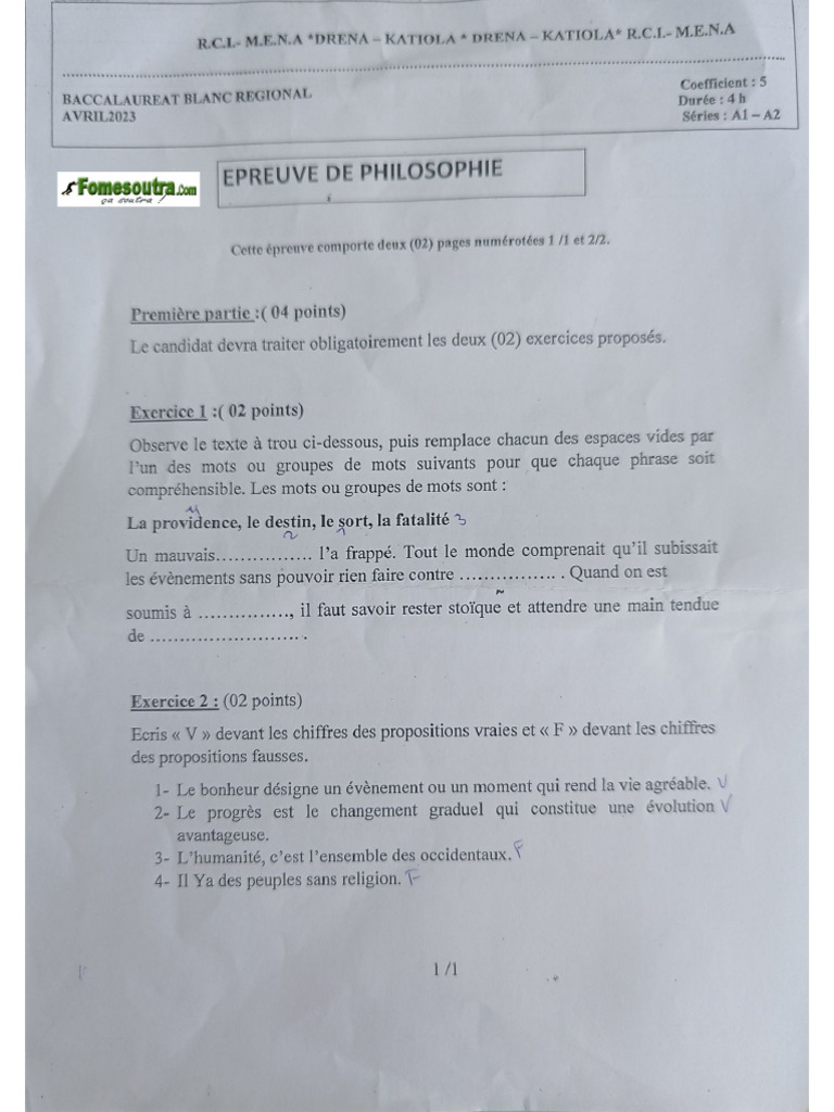 Bac 2023 Philosophie Serie A1 A2 | PDF