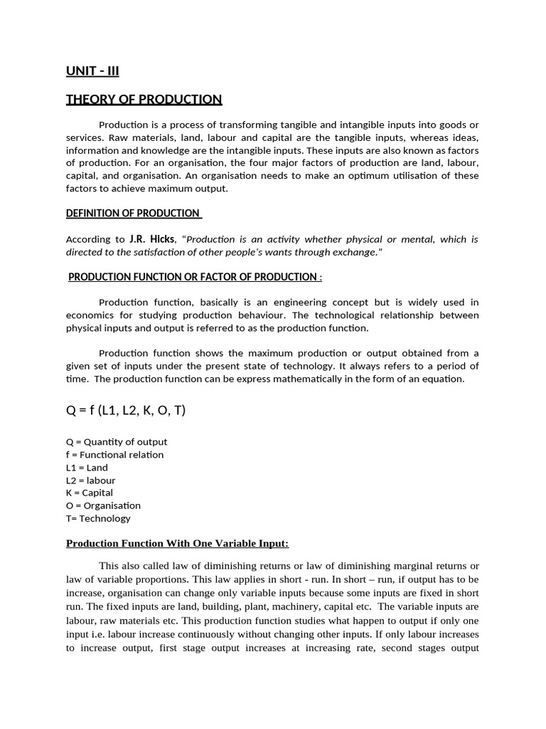 Theory of Production Explained | PDF | Production Function | Average Cost