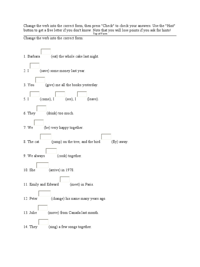 Correct Verb Form Exercises | PDF | Language Arts & Discipline | Art