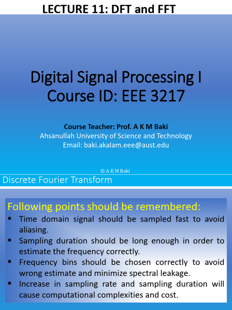 EEE-3217-L11_DFT_FFT | PDF | Digital Signal Processing | Discrete Fourier Transform