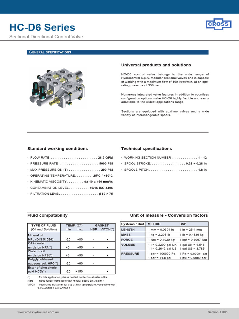 V MDCV HC-D6 Catalogue HC-D6 Sectional Valves | PDF | Valve | Hydraulics