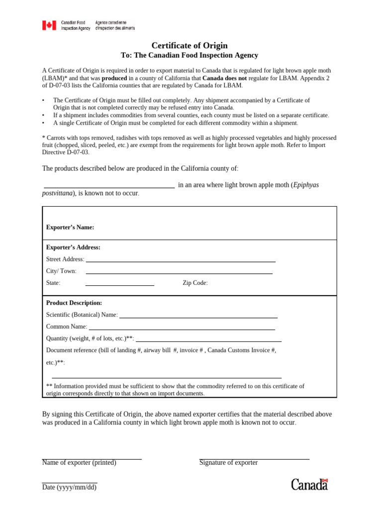 Main - Certificate Origin Form | PDF