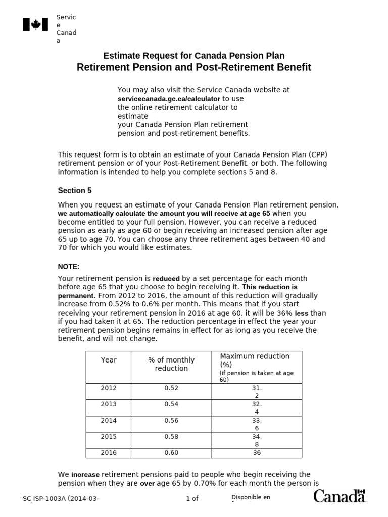 Main - Form Isp 1003a Estimate Request Canada Pension Plan Retirement ...