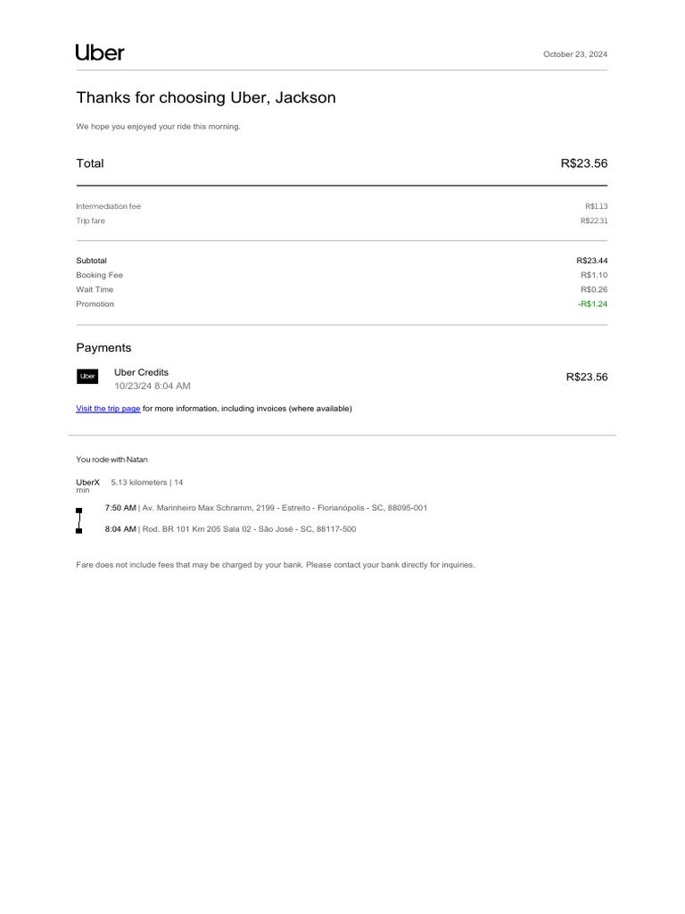 Uber Ride Receipt for Jackson | PDF