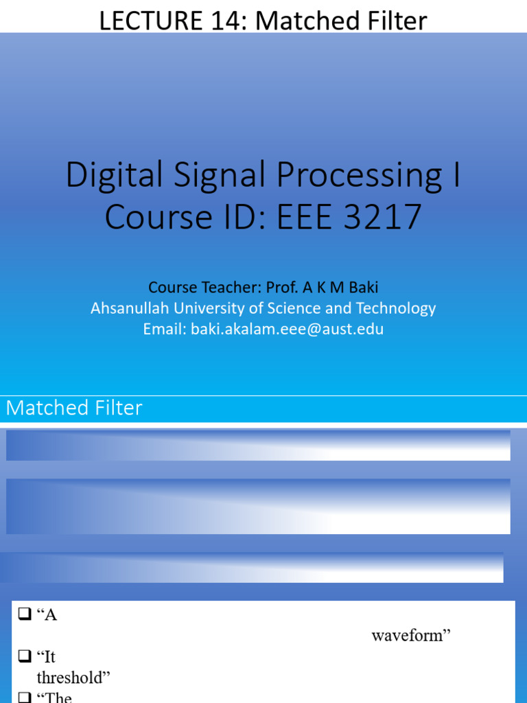 Eee-3217-L14 Matched Filter | PDF | Filter (Signal Processing ...