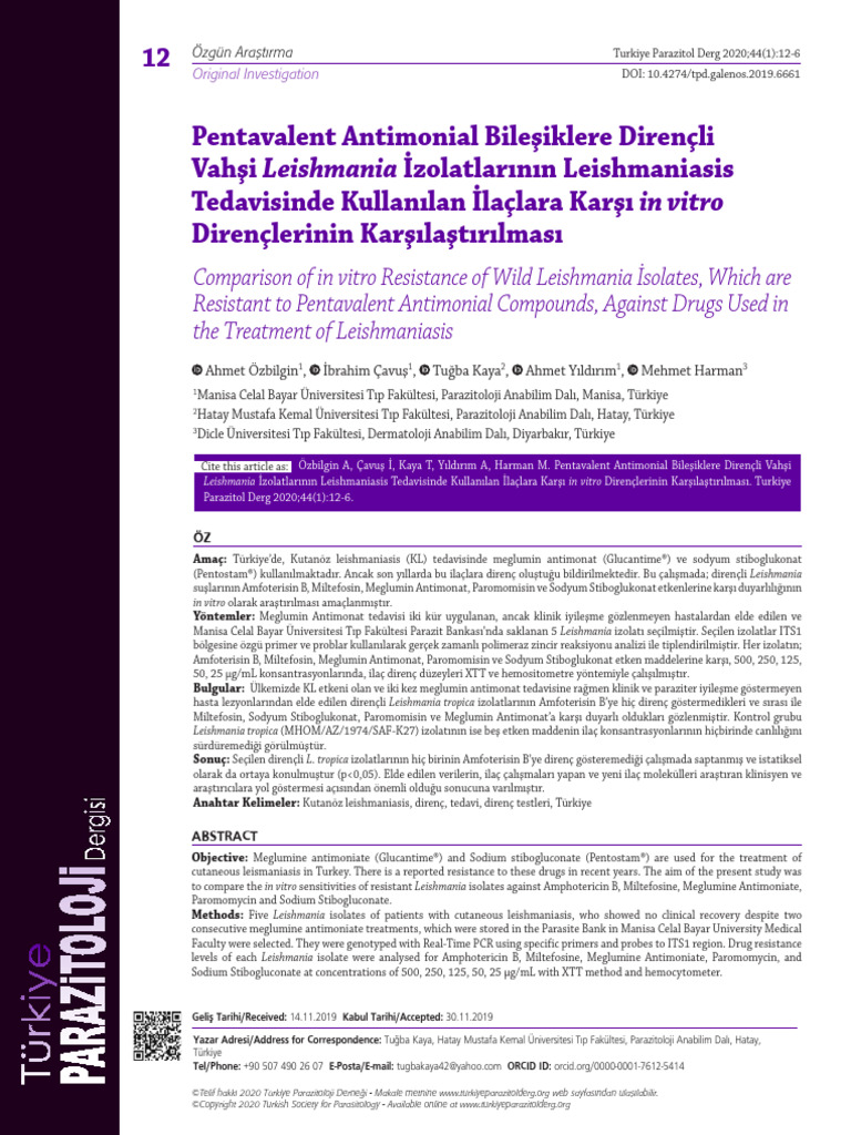 Comparison of in Vitro Resistance of Wild Leishmania İsolates, Which ...