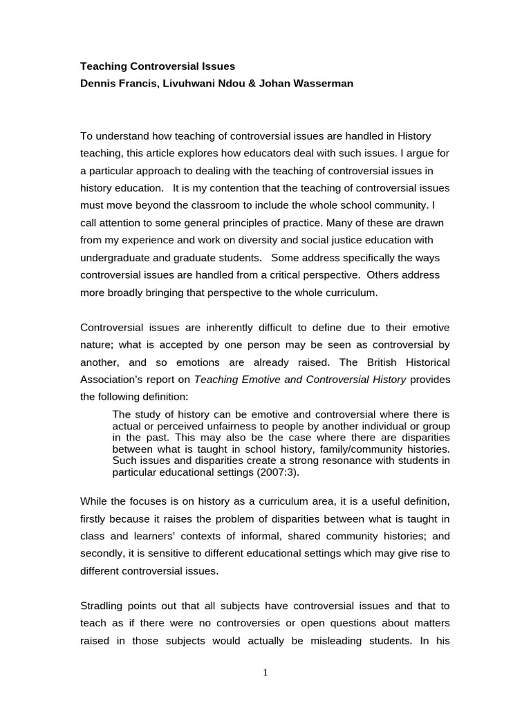 Francis, Ndou & Wassermann - Teaching Controversial Issues 20 Aug | PDF ...