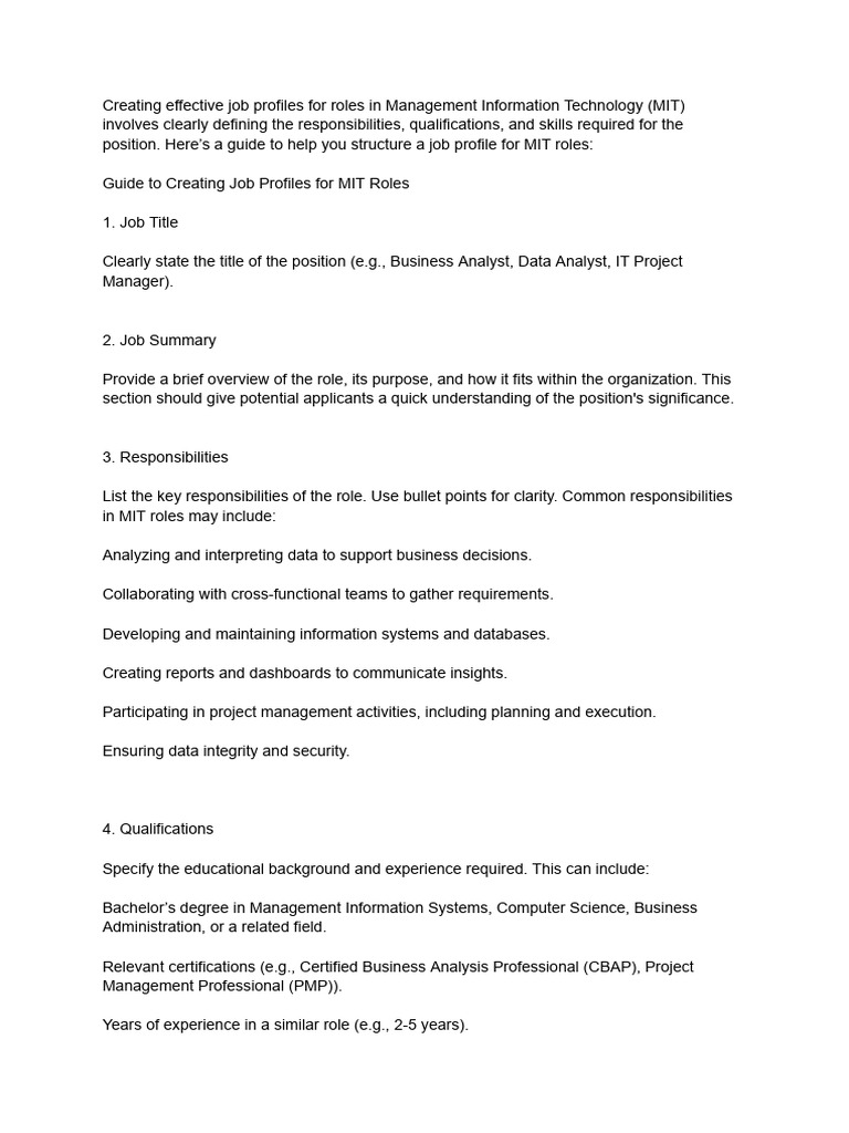 Guide To Creating Job Profiles For MIT Roles | PDF | Data | Business