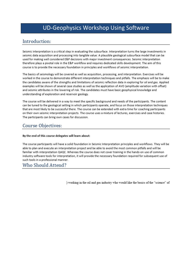 Geophysics Workshop Inversion &AVO Attributes | PDF | Reflection ...
