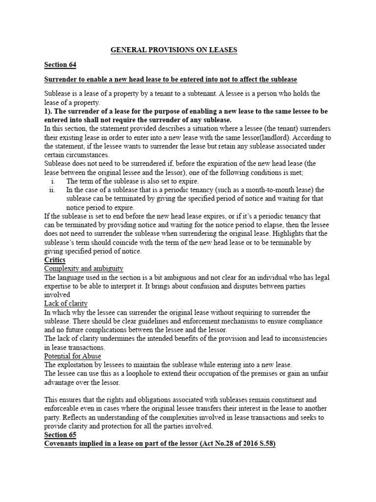 Lease Surrender and Sublease Provisions | PDF | Lease | Assignment (Law)