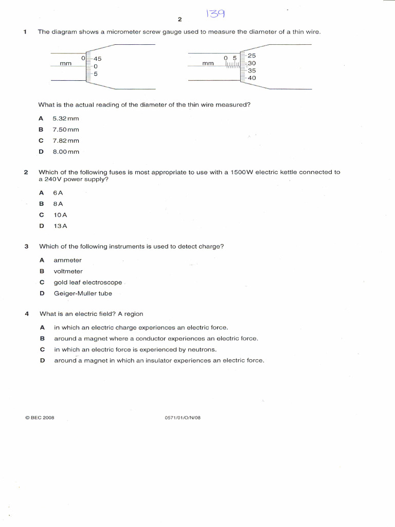 2008 Bgcse Physics Paper 1 | PDF