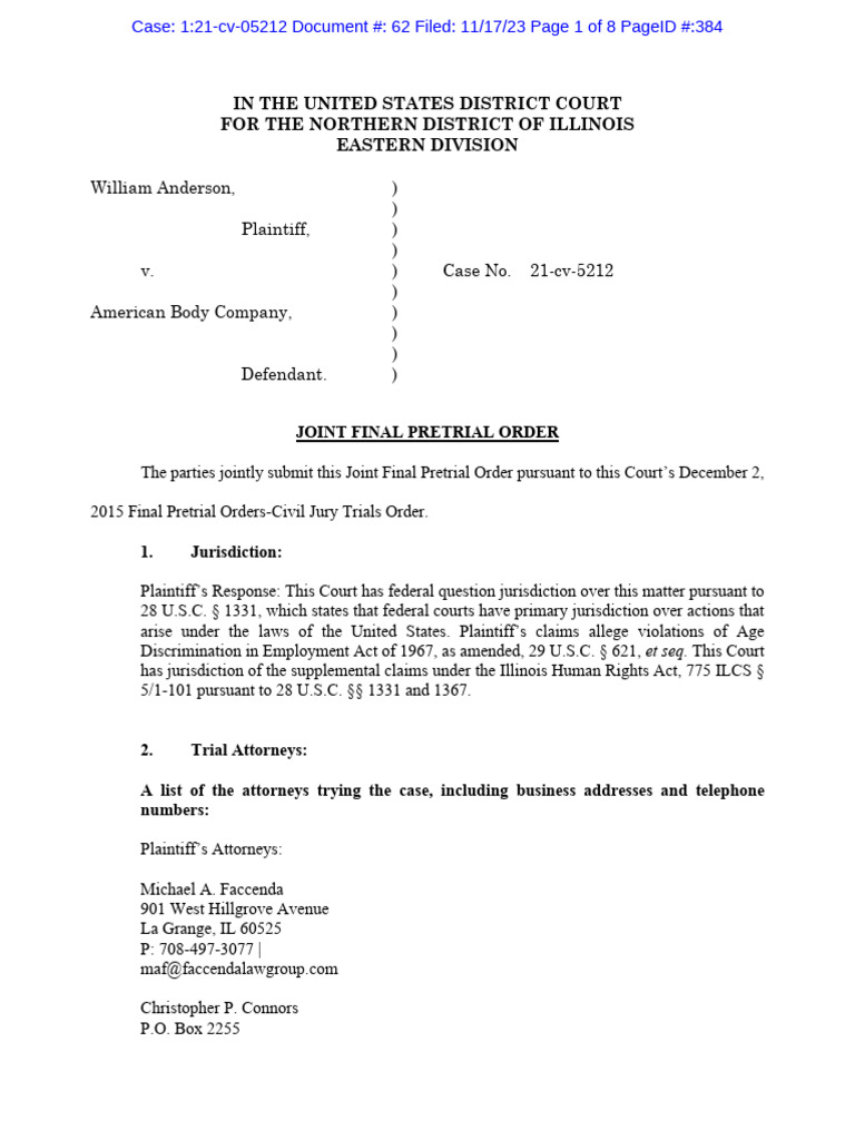 21-cv-05212-PROPOSED Pretrial Order-With Trial Exhibit Lists | PDF ...