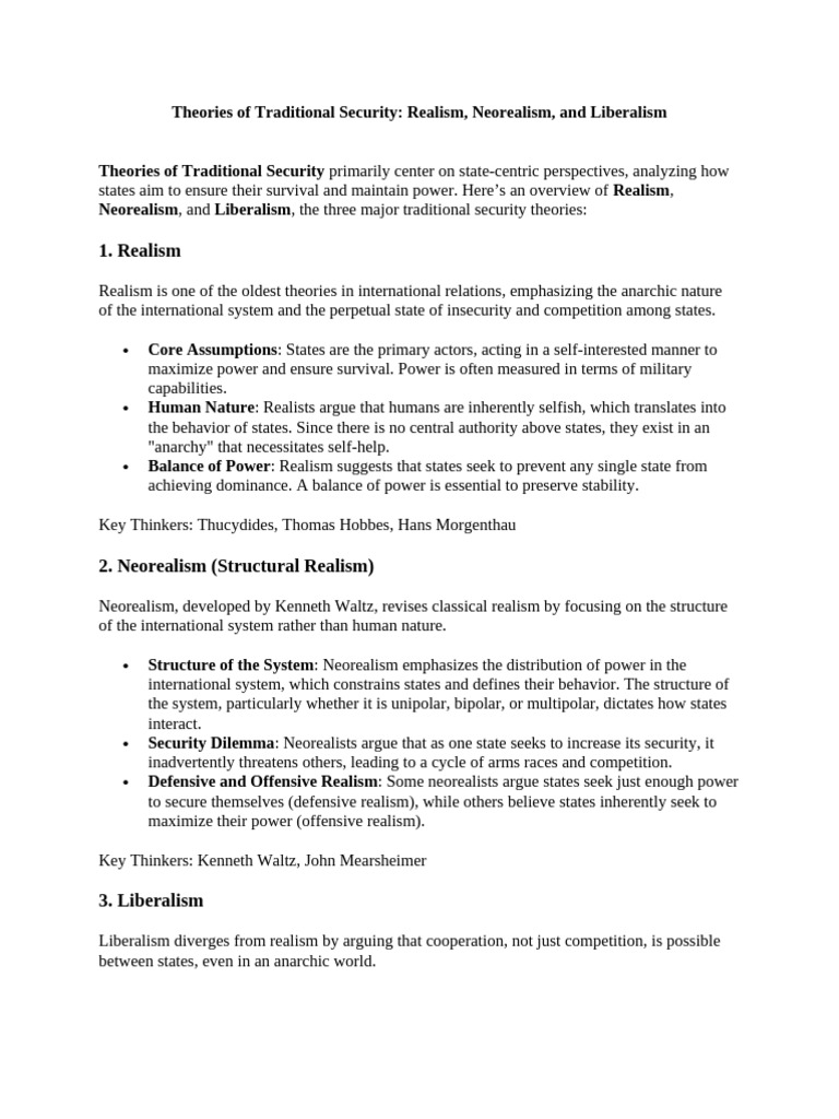 Traditional Security Theories Explained | PDF | Political Science ...