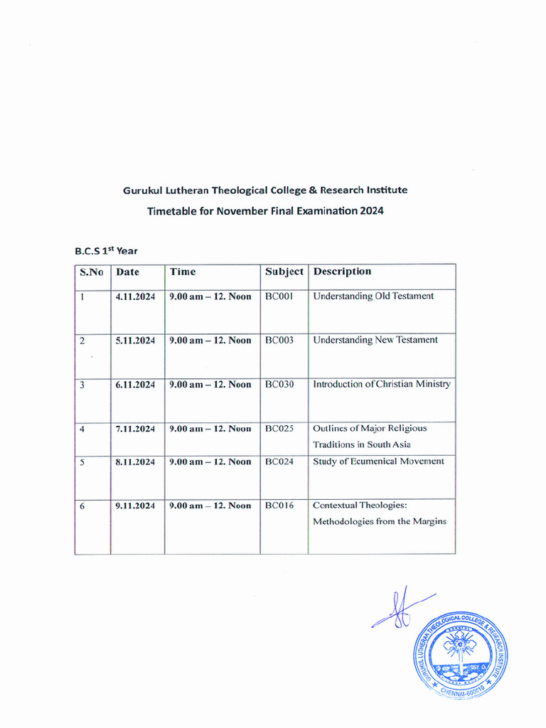 2024 BCS 1st Year Time Table | PDF