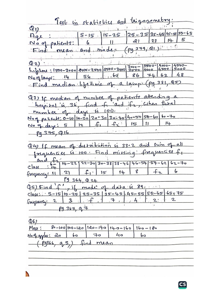 Statistics and Trigonometry Test | PDF