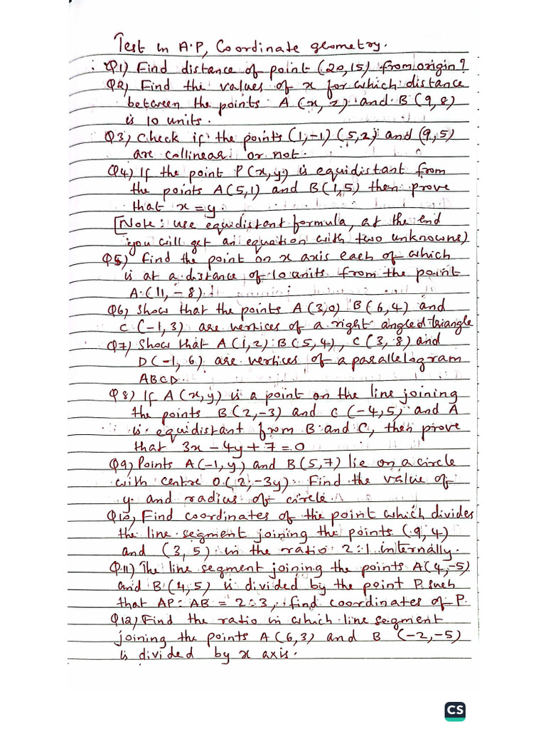 AP, Coordinate Geometry Test | PDF