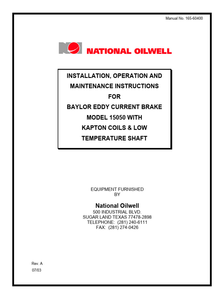 NOV Elmagco Brake 15050 Manual | PDF | Inductor | Electrical Engineering