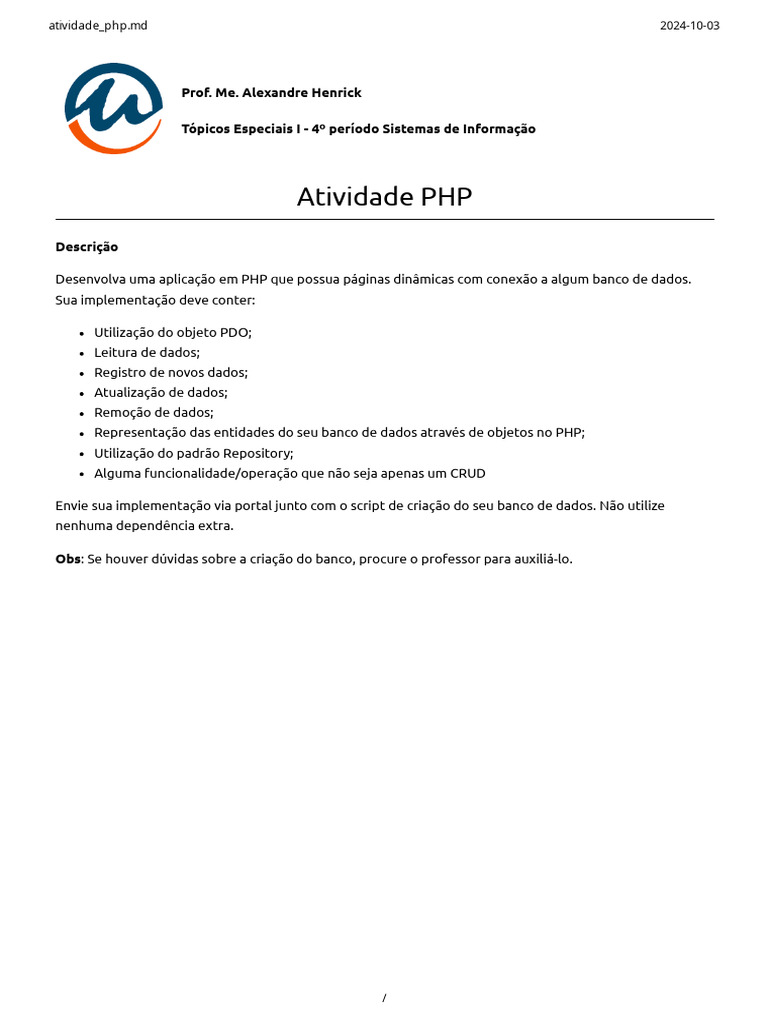 Atividade Php Pdf
