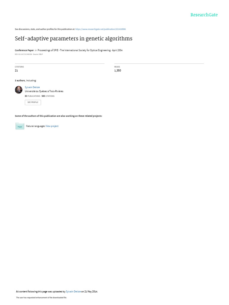 Self Adaptive Parameters In Genetic Algorithms Pdf Genetic Algorithm Mutation