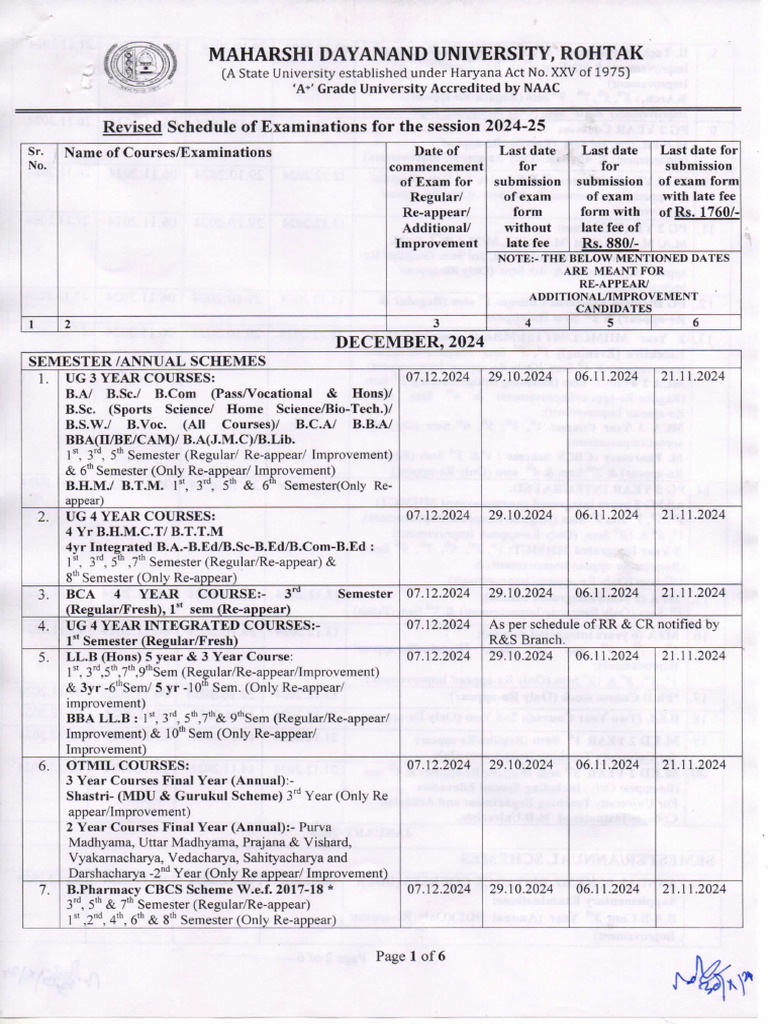 MDU Exam Schedule 3rd Sem | PDF