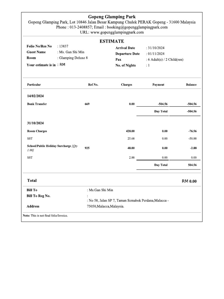 Original Receipt - From Gopeng Glamping Park | PDF
