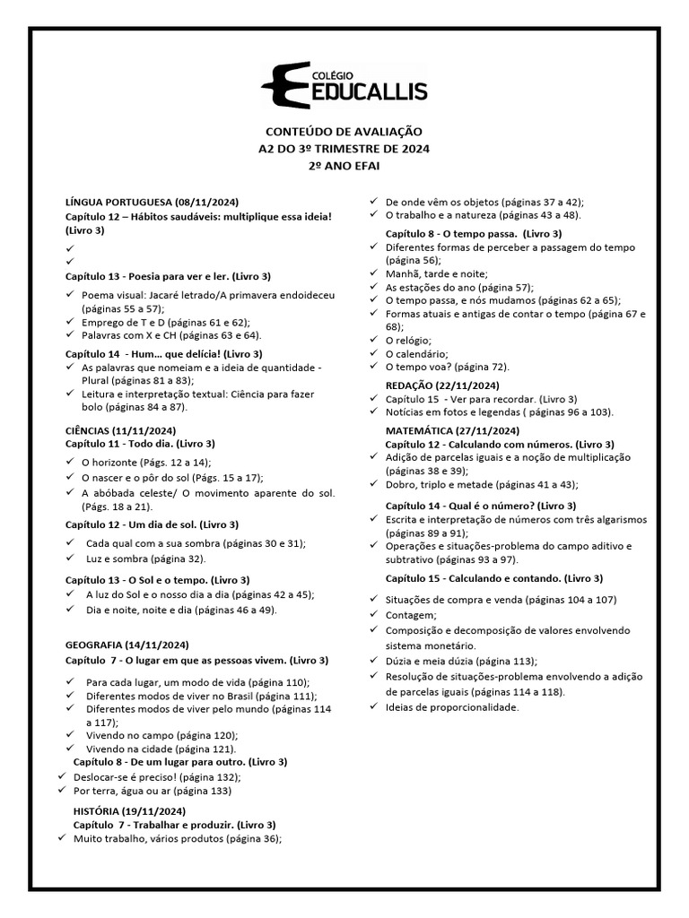 A2 - Efai - 2° Ano Efai - 3º Trimestre. | PDF