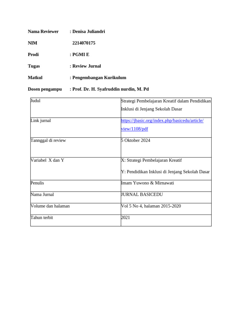 Tugas Review Jurnal Pengembangan Kurikulum Denisa Juliandri 2214070175 ...