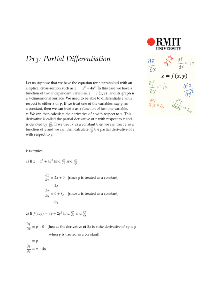 13 Partial Differentiation | PDF | Derivative | Mathematical Concepts