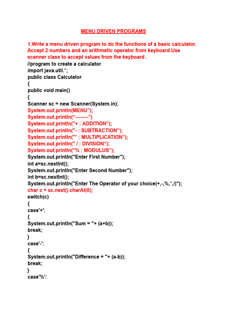 Menu Driven Programs.22-23 | PDF | Area | Fahrenheit
