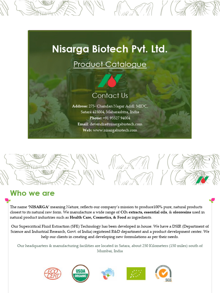Nisarga Biotech Product Catalogue | PDF | Anti Inflammatory | Essential Oil