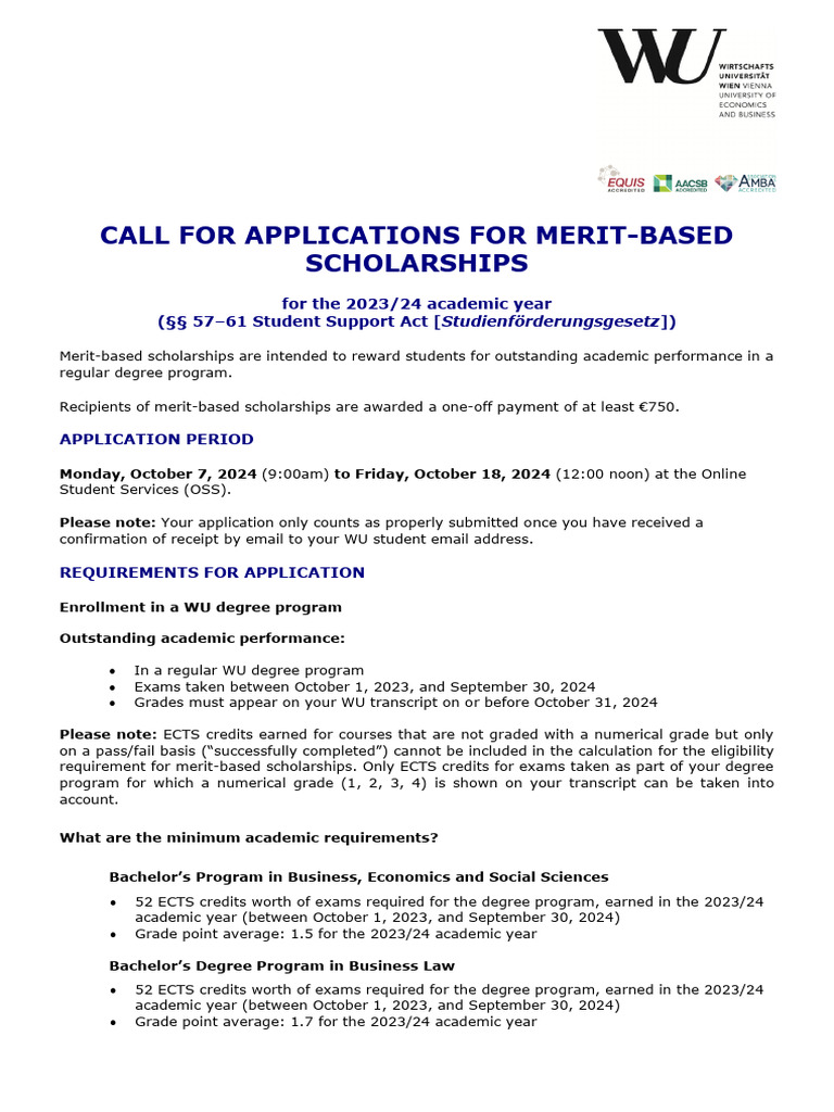 E Ausschreibung Leistungsstipendium 2024 | PDF | Academic Degree | Educational Stages