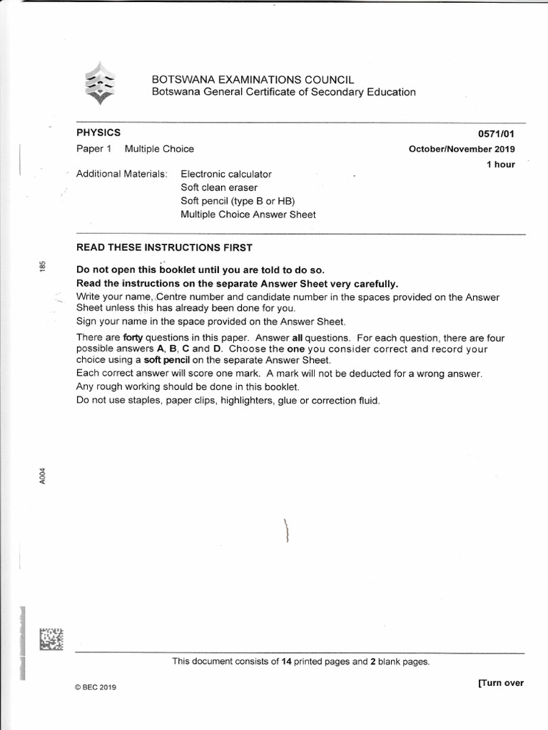 2019 Bgcse Physics Paper 1 | PDF | Pressure | Electric Generator