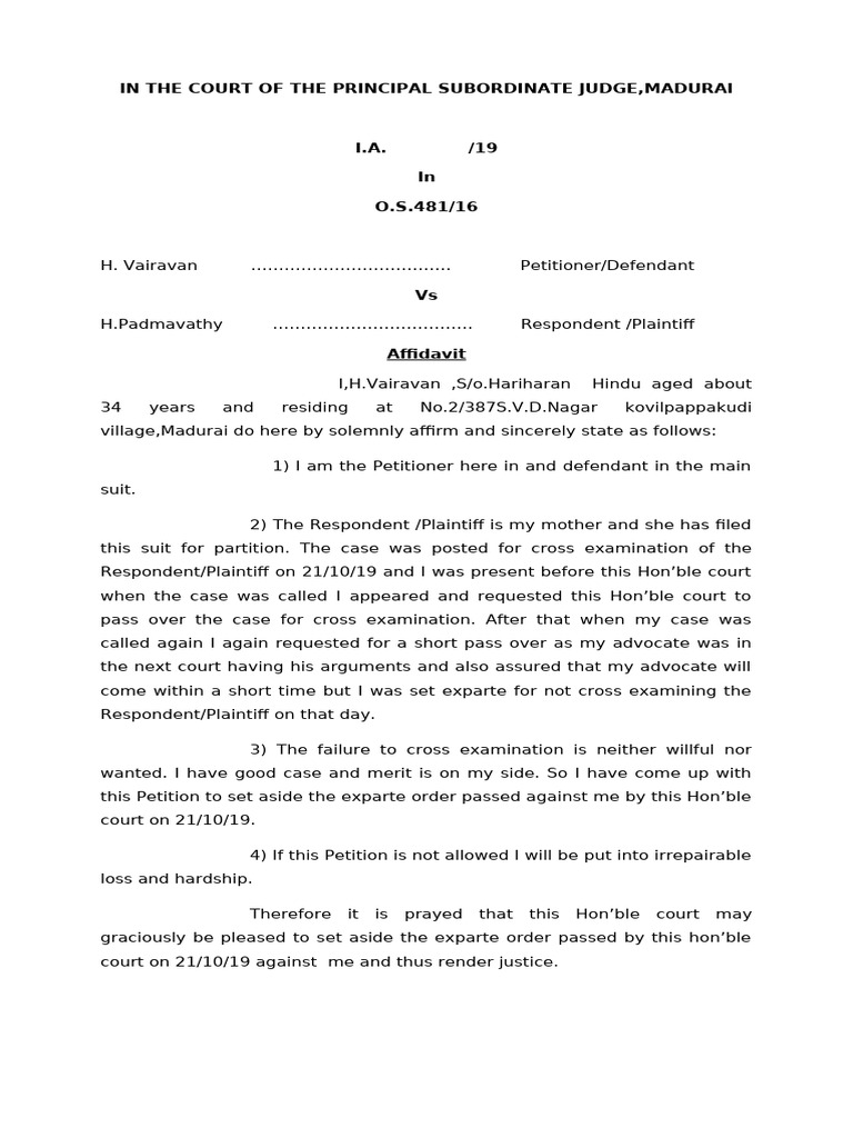 Petition to Set Aside Exparte Order | PDF | Lawsuit | Ex Parte