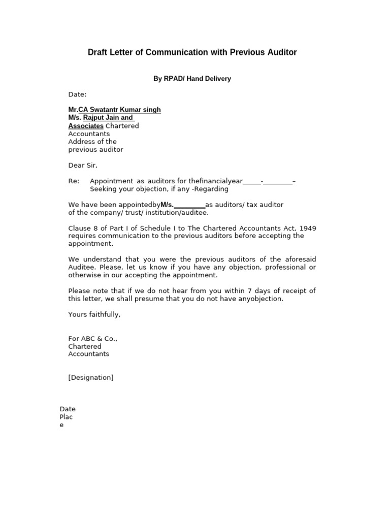 Communication with Previous Auditor | PDF | Finance & Money Management