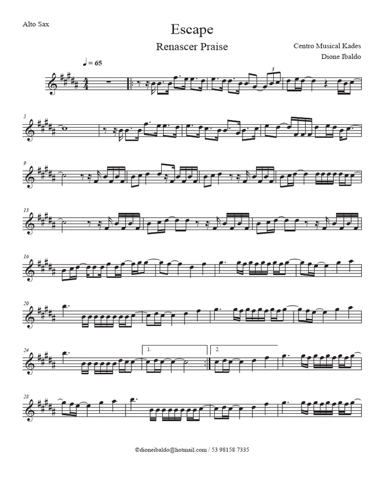 Alto Sax Sheet Music: Escape by Dione Ibaldo | PDF
