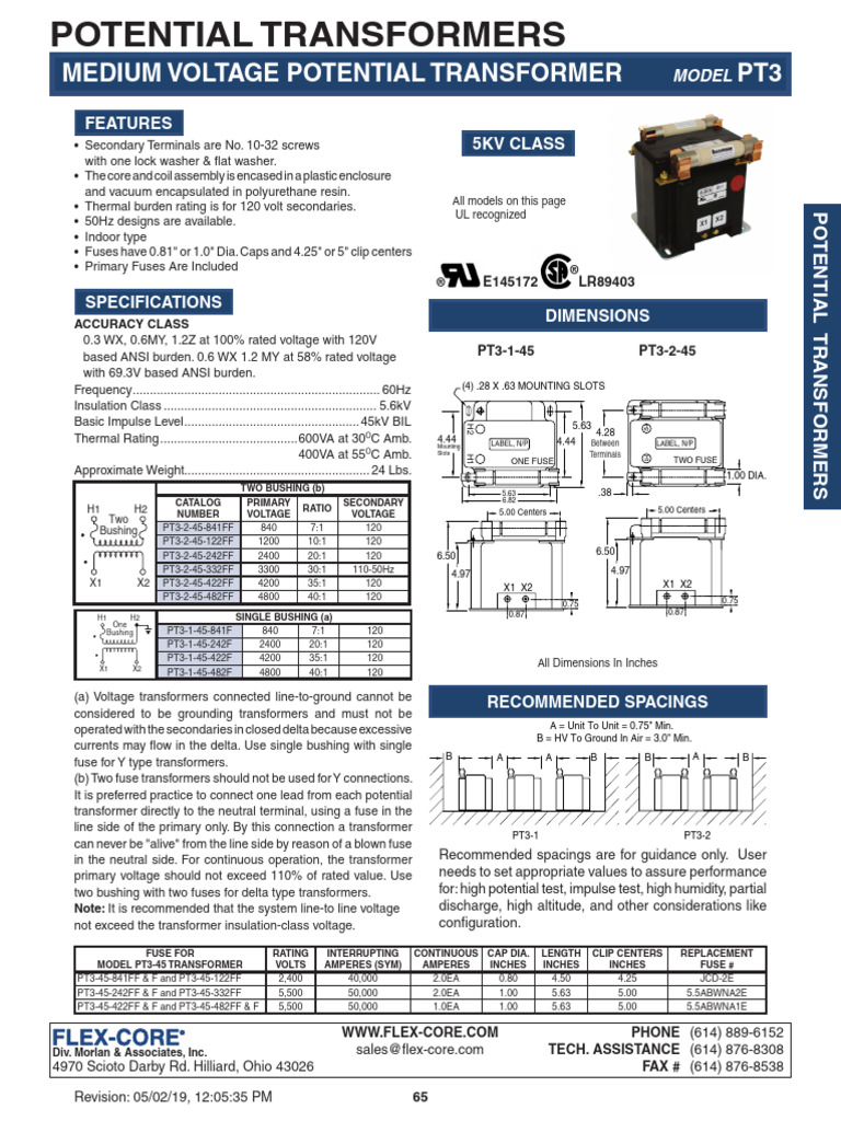 Flex Core - PT3 Medium Voltage Potential Transformers | PDF | Transformer | Fuse (Electrical)