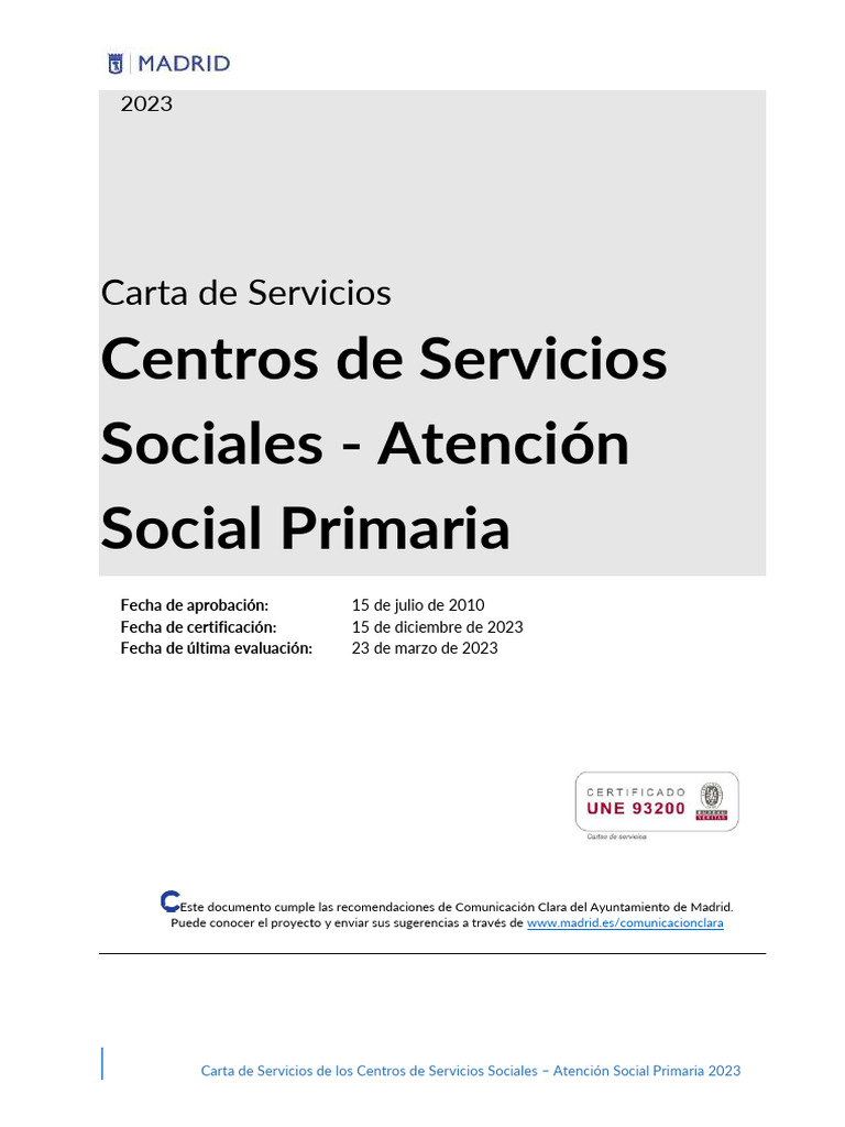 Carta de Servicios Sociales 2023 Madrid | PDF | Trabajo Social ...