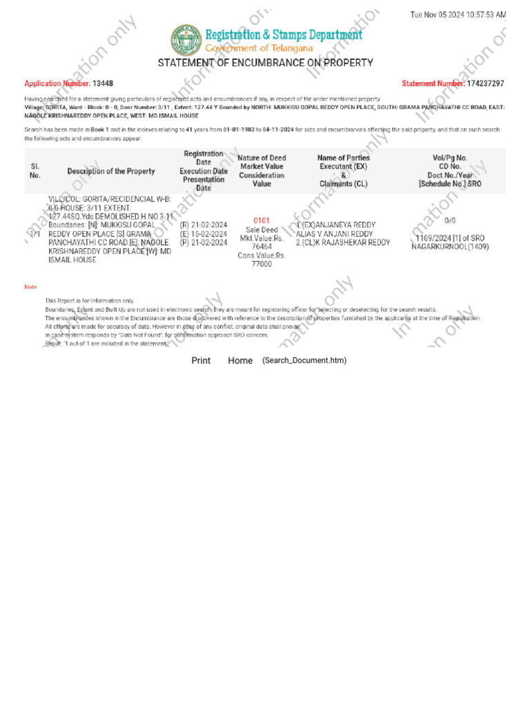 Statement of Encumbrance On Property | PDF