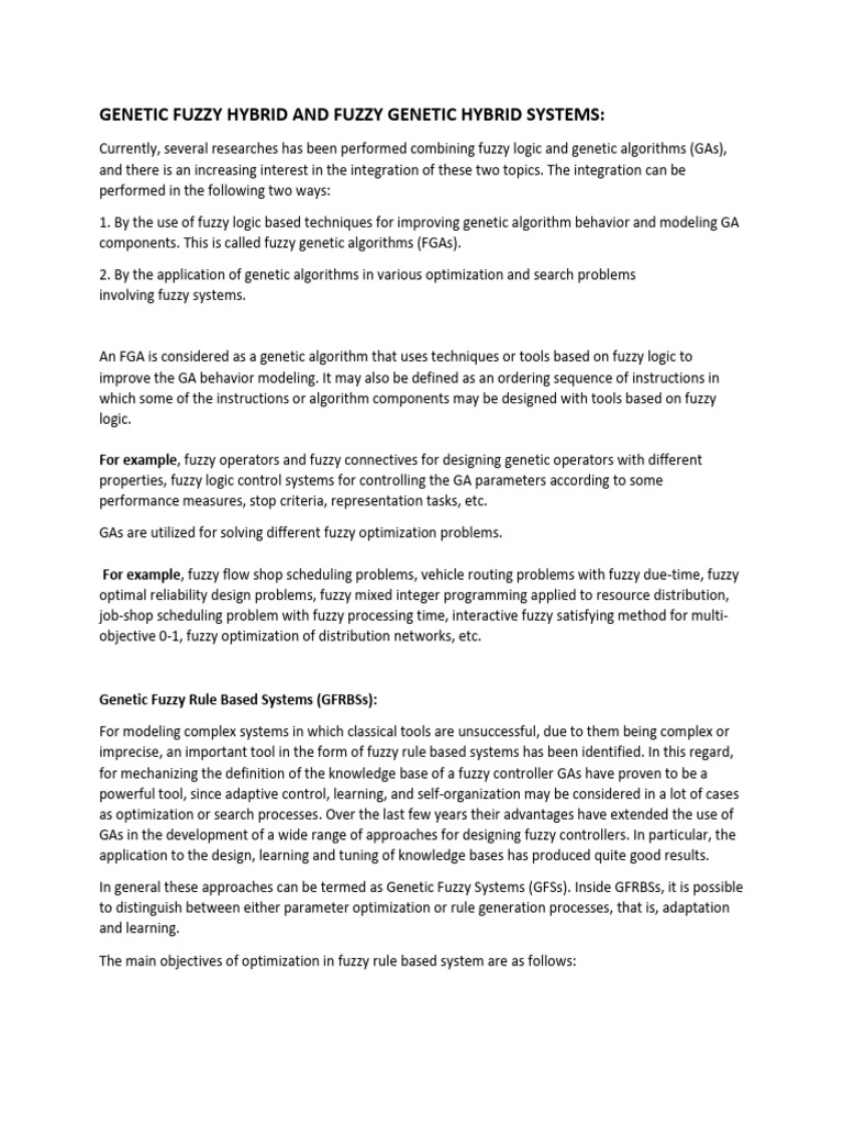 Genetic Fuzzy Hybrid and Fuzzy Genetic Hybrid Systems 1 | PDF | Genetic Algorithm | Fuzzy Logic