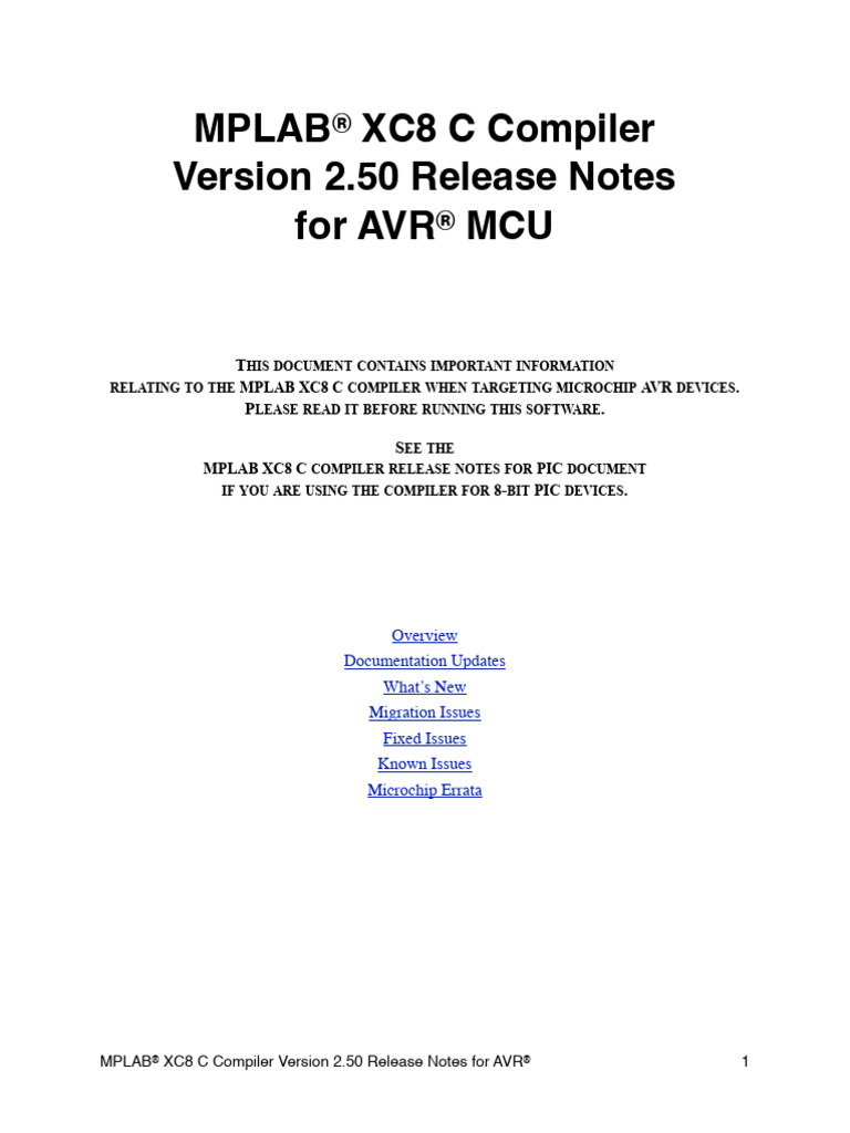 MPLAB XC8 C Compiler 2.50 Release Notes | PDF | Parameter (Computer ...
