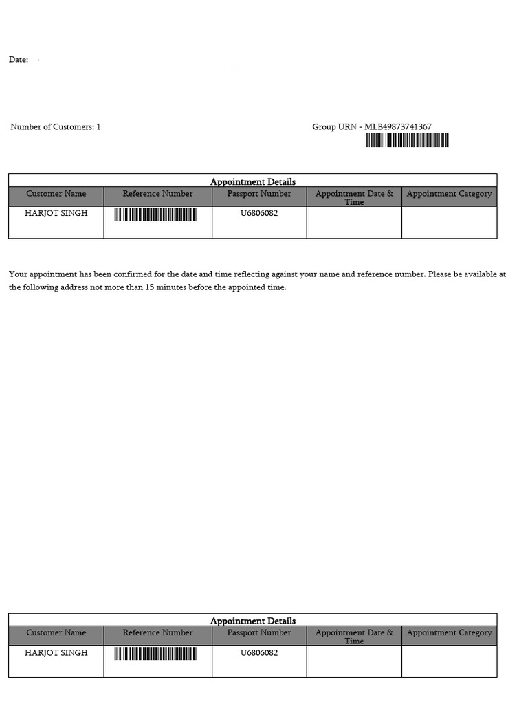 VFS Appointment Letter | PDF | Travel Visa