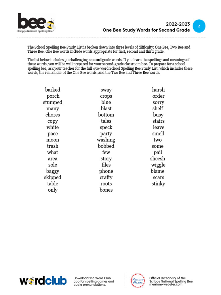 Grade 2 Spelling Bee Study Listnn | PDF | Applied Linguistics | Orthography