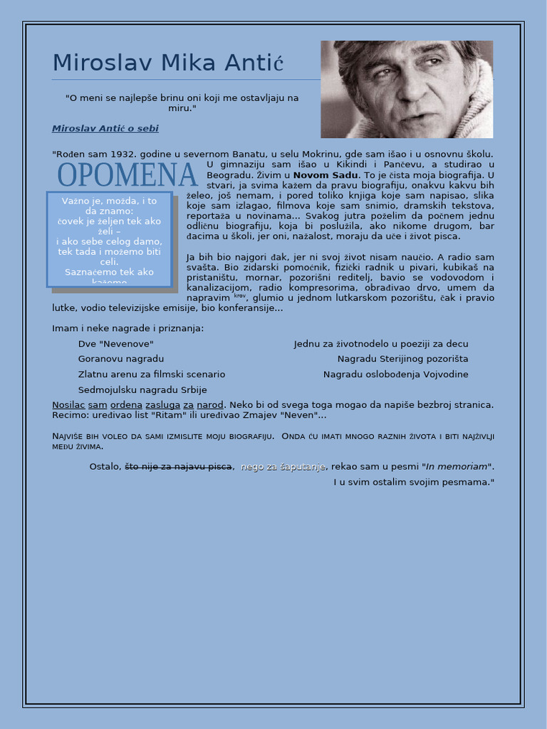 Vezba Miroslav Antic | PDF